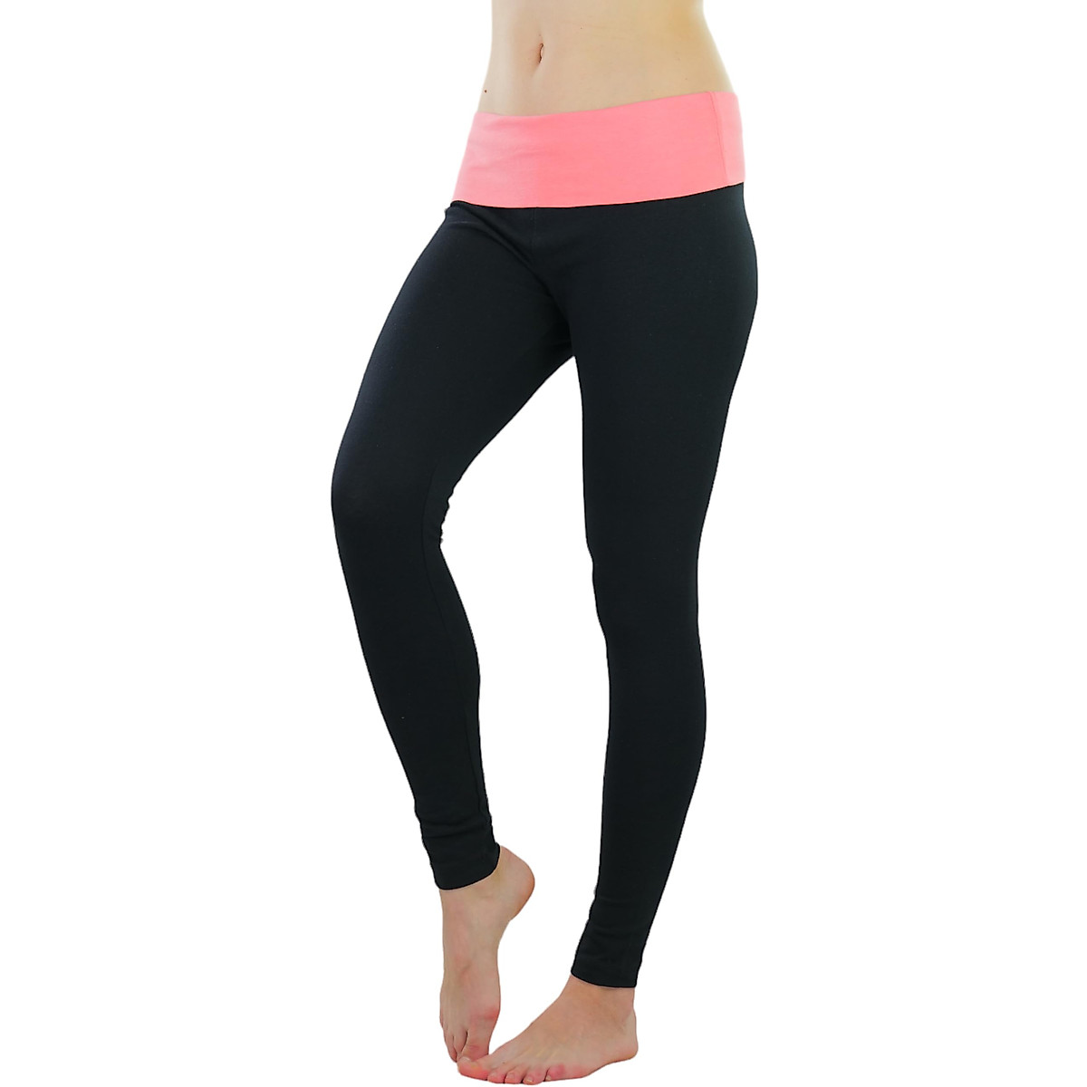 ToBeInStyle Women's Active Pants with Fold-Over Waistband - Coral - Large