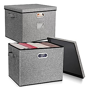 Lukeline 17x13 Foldable Large-Capacity Storage Bins with Lids and Metal Handle, Closet Organizers and Storage Bins for Living Room, Bedroom, Nursery, Closet, Dormitory or Office, 2-Pack