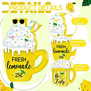 4 Pcs Lemon Tabletop Mug Sign Decor Lemon Table Decor Summer Lemon Tiered Tray Decor Farmhouse Wood Tiered Tray Decor Kitchen Standing Sign for Home Decor