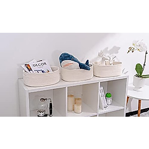 Kriitools Baskets&Bins for Shelf Storage Organizing/Cute Basket to Store and Organize Household Items/Woven Rope Basket for Living Room, Bedroom,Playroom,3 Packs Off White