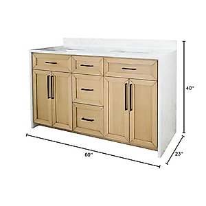 Kitchen Bath Collection Palisade 60-inch Double Bathroom Vanity (Engineered Marble/Blonde): Includes Blonde Cabinet with Engineered Marble Waterfall Countertop and White Ceramic Sink