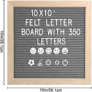 10x10" Grey Felt Letter Board with 350 Changeable Letters and Stand, Oak Frame Message Board Announcement Board for Home Decoration, Office, Farmhouse