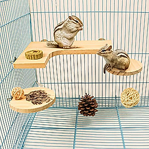 Squirrel Gerbil Chinchilla and Dwarf Hamster L-Shaped Pedal Wooden Platform, 3 Pieces of Natural Wooden Parrot Hamster Round Standing Board, Rat Activity Chinchilla Bird Cage Accessories (Style-1)