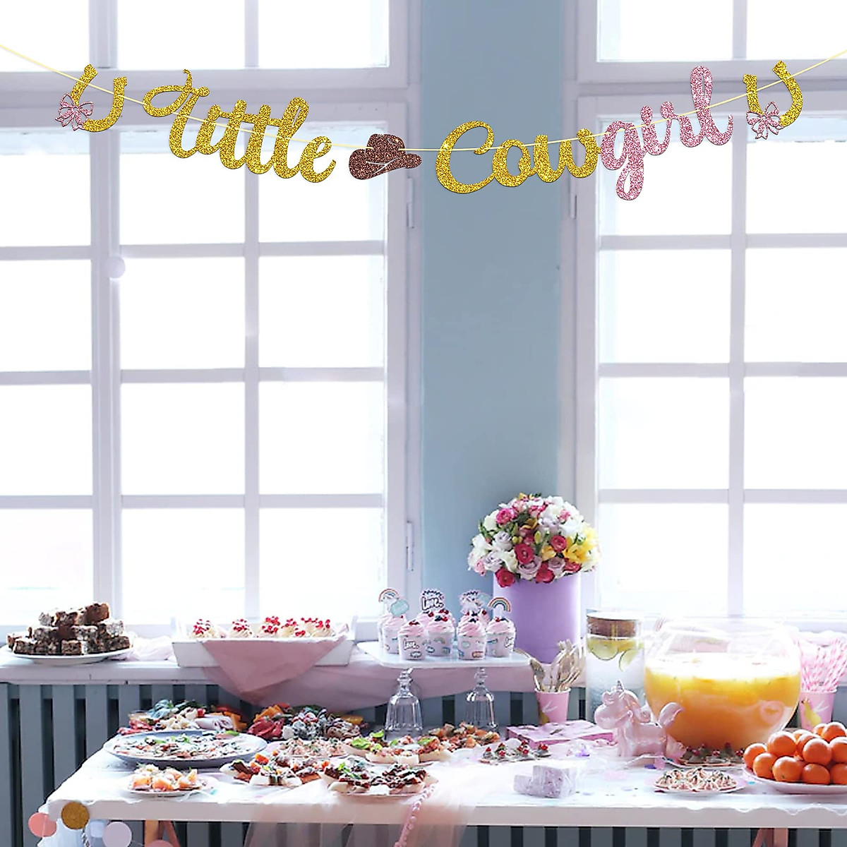 Little Cowgirl Banner - Western Cowboy One 1st Birthday Banner for Little Girl Gender Reveal Welcome Baby Girl Birthday Party Decorations