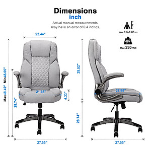 REFICCER Executive Office Chairs with Wheels, Fabric 90-120°Rocking Managerial Chair, Ergonomic High Back Swivel Home Desk Chairs with Flip up Arms and Height Adjustment, (Grey)