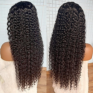 SWEETGIRL Water Wave Lace Front Wigs Human Hair Pre Plucked 13x4 HD Lace Frontal Wigs Human Hair Curly Wigs for Black Women Wet and Wavy Human Hair Lace Front Wigs 180 Density 20 Inch Natural Color