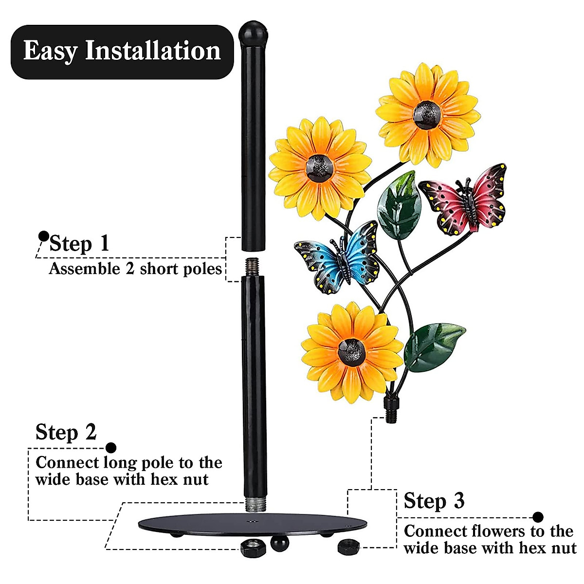 Sunflower Kitchen Paper Towel Holder with Sunflower and Butterfly, Black Metal Farmhouse Countertop Yellow Kitchen Decor Accessories