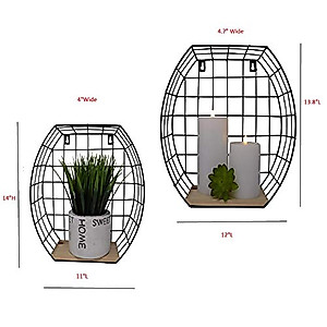 THE NIFTY NOOK I Set of 2 I Farmhouse Metal and Wood I Wall Shelves I Home and Kitchen Storage (Black Curves)