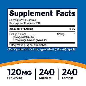Nutricost Ginkgo Biloba 120mg, 240 Capsules - Extra Strength Ginkgo Biloba Extract - Gluten Free & Non-GMO