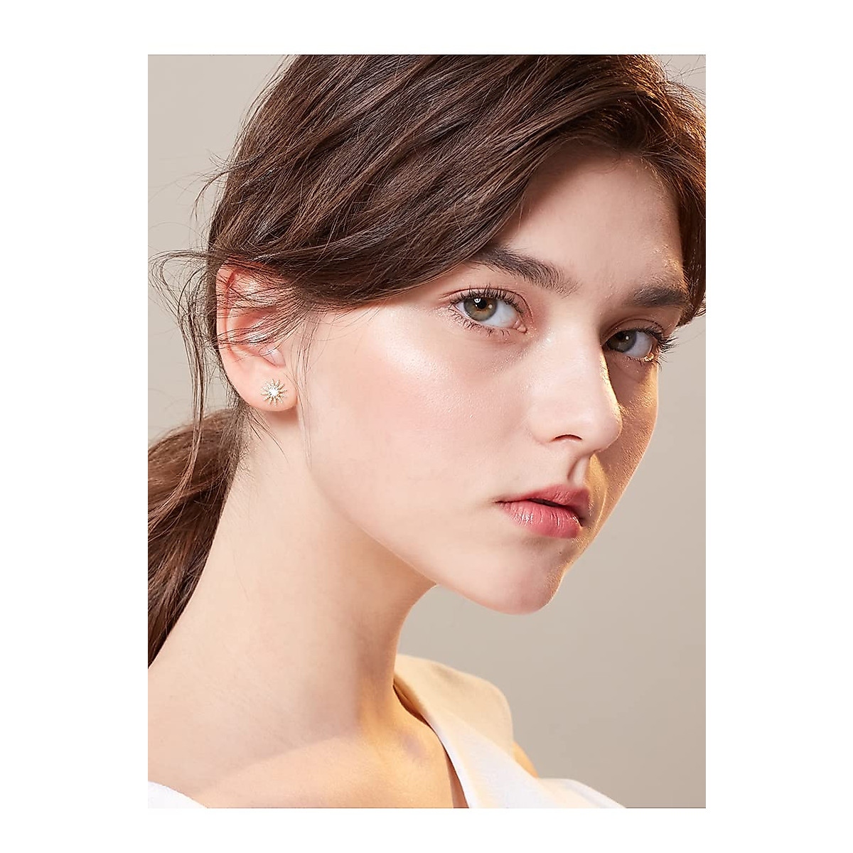 Golden Star Crescent Moon Stud Earrings S925 Silver Clear CZ Sun Ear Studs Piercing Earring Set for Women Girls