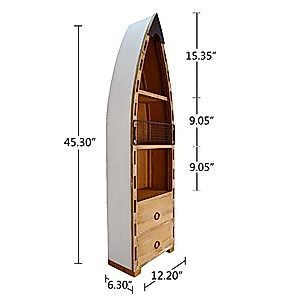 Wood Hanging Boat Shelf with Drawers Nautical 3-Tiered Shelves for Living Room Bathroom Bedroom - Beach Themed Decorative Bookcase Wooden Wall Art Ornament Display Shelf Rustic Coastal Home Decor