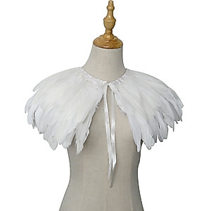 L'VOW Fashion Feather Cape Stole Black White Beige Shawl Burning Man Costumes