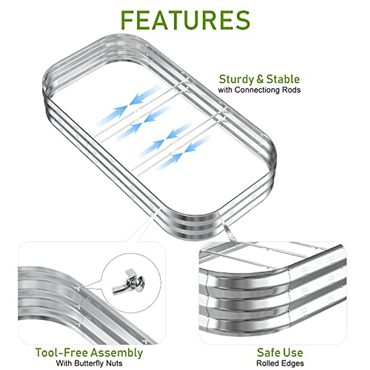 Aolamegs Galvanized Raised Garden Bed - 1 Pack 68 x 36 inch Vented Raised Garden Boxes Kit for Vegetables Flower Strawberry Garden Planter Metal Raised Garden Boxes Outdoor with Glolves No Need Tools