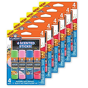 Elmer’s Scented Clear Glue Sticks, Safe and Nontoxic, Assorted Dessert Scents, 24 Count & Disappearing Purple School Glue, Washable, 12 Pack