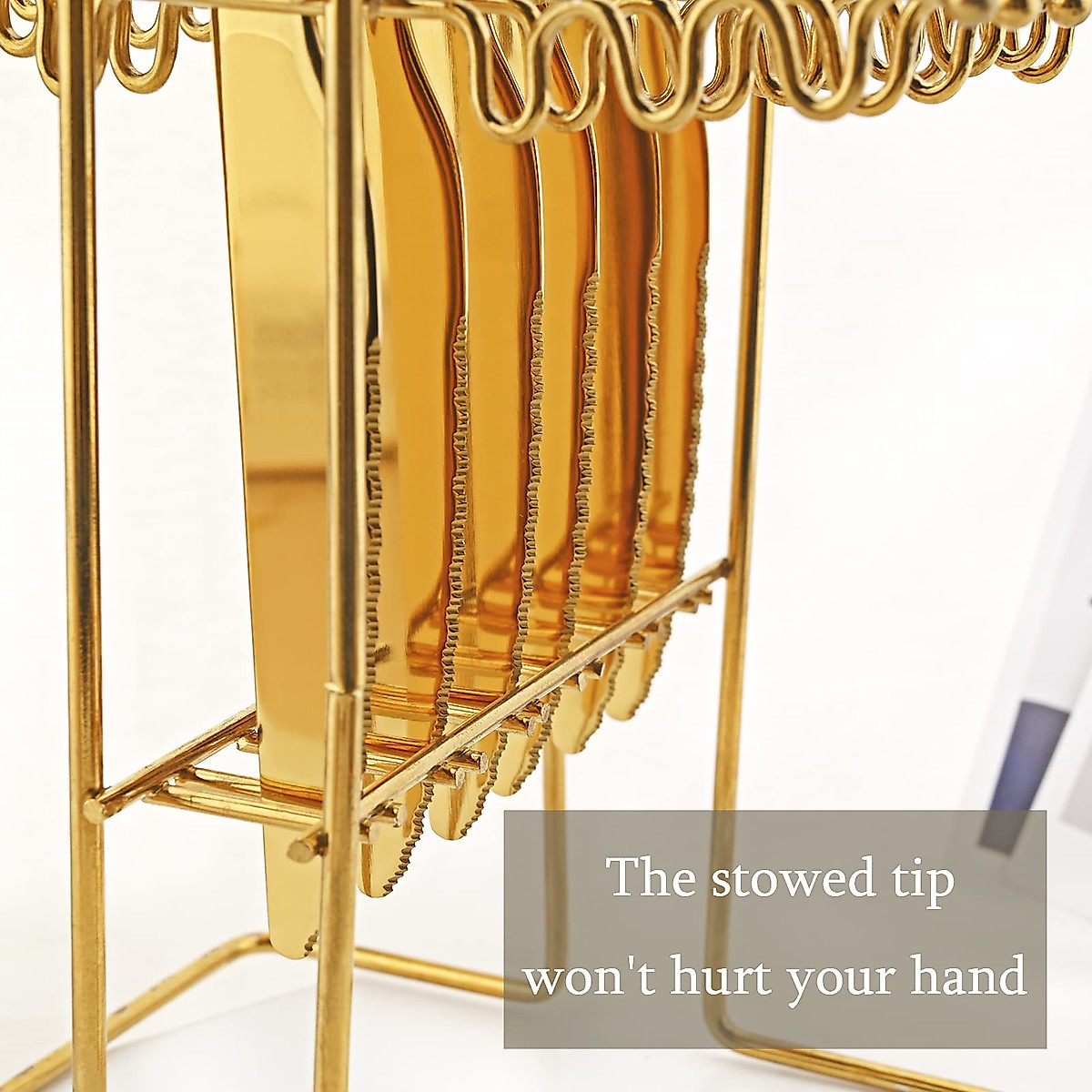 Snplowum 1 Pcs Gold Stainless Steel Cutlery Stand, Holds 24pcs Silverware Cutlery, Hanging Flatware Storage rack, 8.82oz