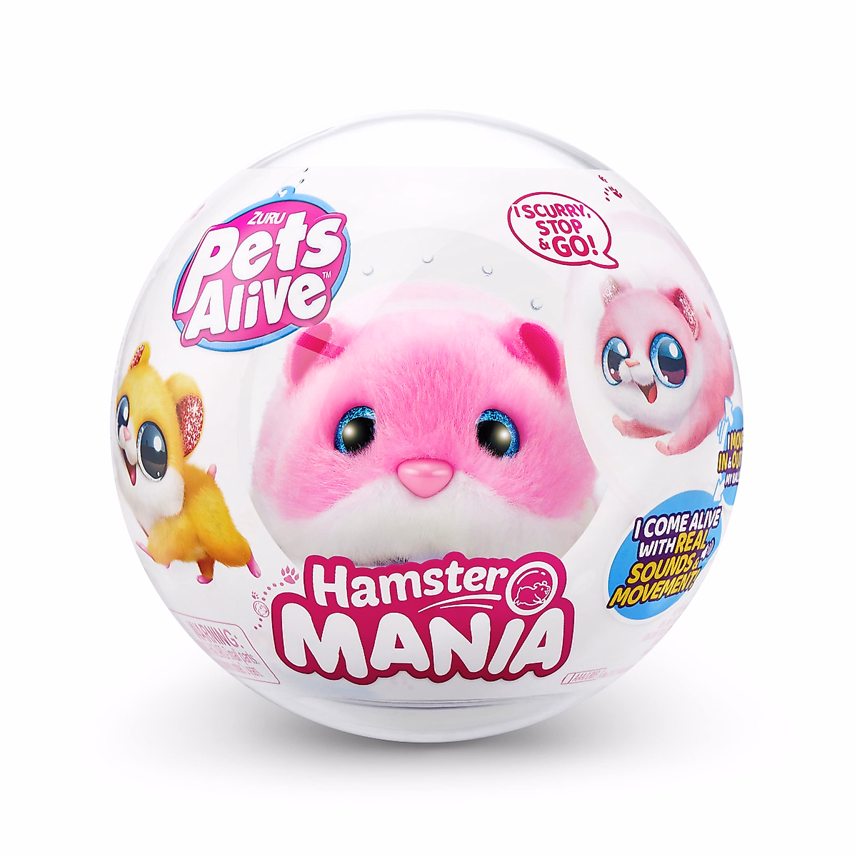 Pets Alive Hamstermania (Pink) by ZURU Hamster, Electronic Pet, 20+ Sounds Interactive, Hamster Ball Toy for Girls and Children