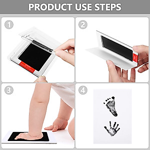 Outus Baby Inkless Handprint and Footprint Kit 6 Safe Hand and Foot Ink Pad Clean Touch Paw Print Stamp and 12 Card for Newborn Registry Family Keepsake Baby Shower Present, Black Color