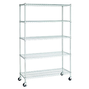 Home Storage Space HSS 5 Tier Wire Shelving Rack with Casters, 18" Dx48 Wx75 H, Chrome