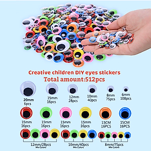 6mm-20mm Wiggle Eyes Self-Adhesive for Craft Stickers, Black and Colorful Googly Eyes for DIY Scrapbooking