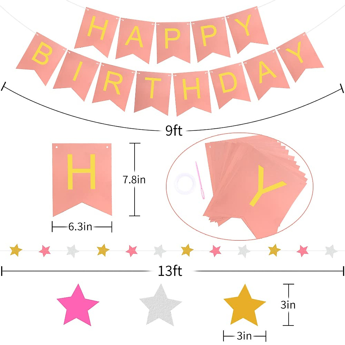 60th Birthday Decorations, 60th Birthday Decorations for Women, Happy Birthday Banner 60th Paper Lanterns Number 60 Foil Balloon Party Paper Fan Rose Gold Latex Balloons for 60th Anniversary