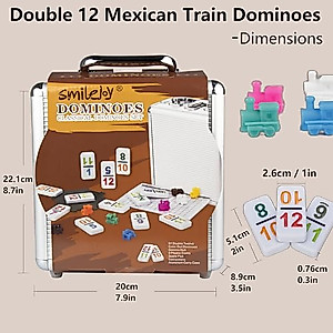 Smilejoy Double 12 Colorful Number Dot Dominoes, Mexican Train Domino Game Double Twelve Domino Set with Aluminum Case, 91 Tiles,(2-9 Players)