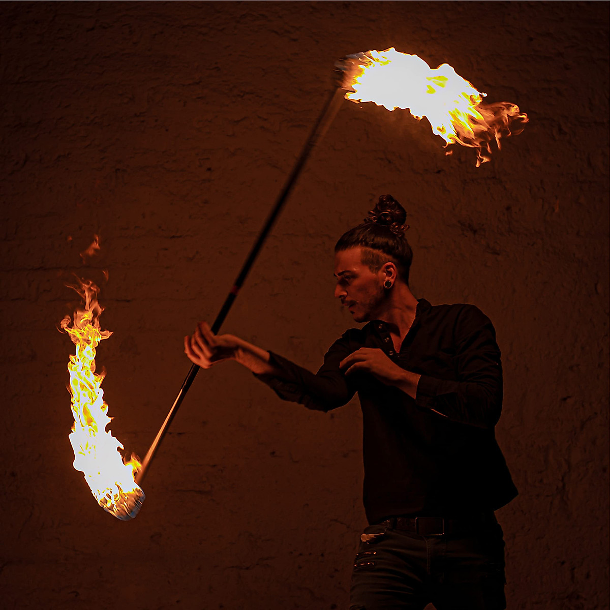 FIRE MECCA Fire Staff – 3 Inch Woven Kevlar MoonBlaze Head – Custom Length – 60 Inch Length – Aluminum Tube Body – Flow, Spinning, Circus, Dance Prop – for Festivals, Ceremonies, & Performances
