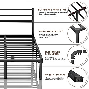 ROIL Full Size Metal Bed Frame with Headboard, 14inch Black Heavy Duty Platform with Steel Slats Support and Mattress Stoppers, 3500LBS No Box Spring Needed, Easy Assembly Noise-Free