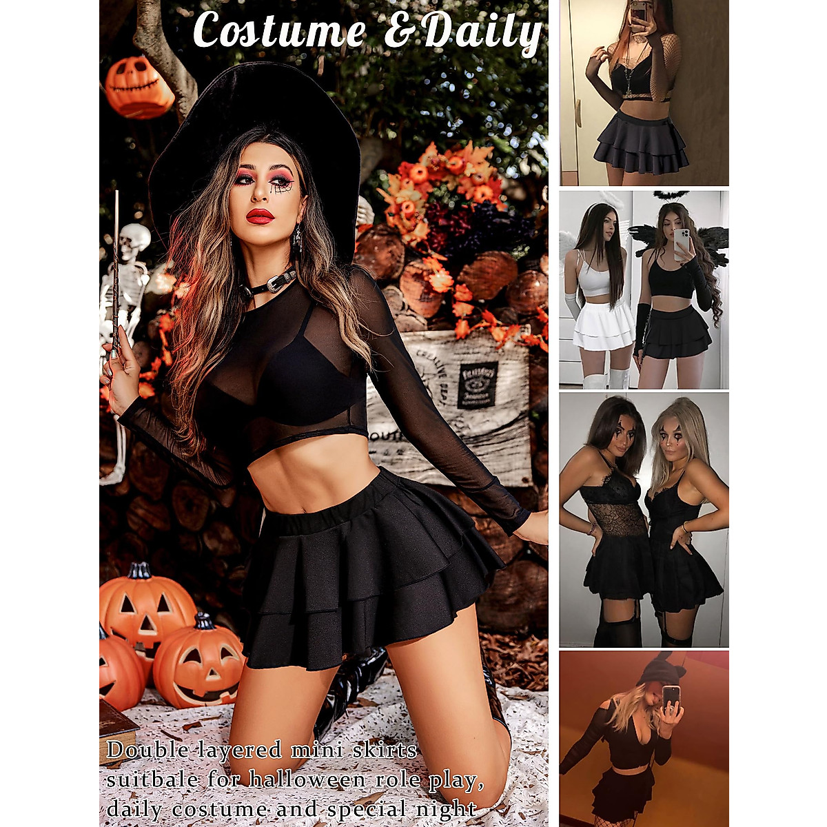 Avidlove Women Pleated Skirt Sexy Mini Cosplay Skirt Schoolgirl Ruffle Lingerie (Black,M)