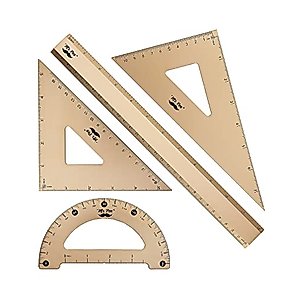 Mr. Pen- Geometry Set, Gold Color, 4 Pack, Metal Geometry Kit, Triangle Ruler, Metal Ruler, Drafting Triangles, Metal Protractor, Metal Set Square, Drafting Ruler, Drafting Set