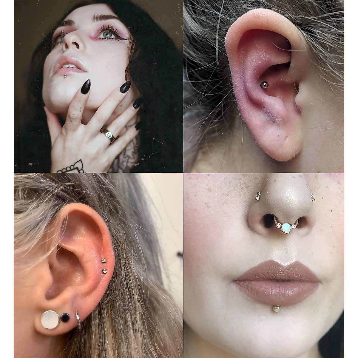 Masedy 16Pcs 16G 316L Stainless Steel CZ Labret Monroe Lip Rings Cartilage Helix Tragus Nose Piercing 6-8MM (C: 28Pcs 6MM)