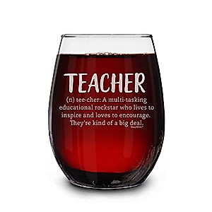 shop4ever Teacher Definition Laser Engraved Stemless Wine Glass Teacher Appreciation Day, Novelty Idea Gifts for Teacher, Retirement, Birthday