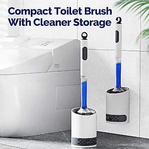 Toilet Bowl Brush Holder Set: Silicone Toilet Brush with Refillable Handle Dispenser - Bathroom Scrubber Rv Cleaner Toilet Brush with Caddy - Deep Cleaning Bathroom Scrub Brush
