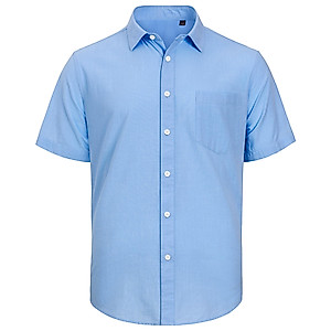 J.VER Men's Short Sleeve Linen Button Down Shirts Casual Beach Wedding Shirt with Pocket Light Blue Medium