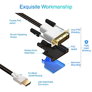 BlueRigger HDMI to DVI Cable (6FT, High-Speed, Bi-Directional Adapter Male to Male, DVI-D 24+1, 1080p, Aluminum Shell) - Compatible with Raspberry Pi, Roku, Xbox One, PS5/PS4/PS3, Graphics Card