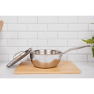 Heritage Steel 2 Quart Saucier with Lid | Made in USA | Titanium Series | 316Ti Stainless Steel Pan with Stay Cool Handle | Fully Clad with 5-Ply Construction | Induction Ready & Non Toxic