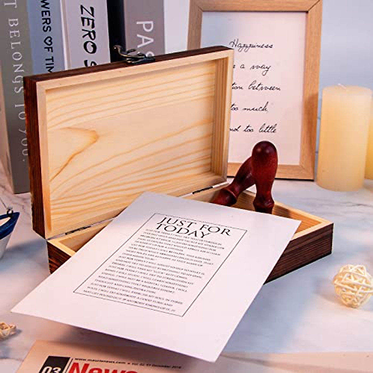 Unfinished Wooden Box with Hinged Lid, 7.8x5.1x1.96 Inches Wood Cigar Box Rectangle Keepsake Box Clasp Wood Box, Storage Box for DIY Crafts, Home Deocration, Jewelry