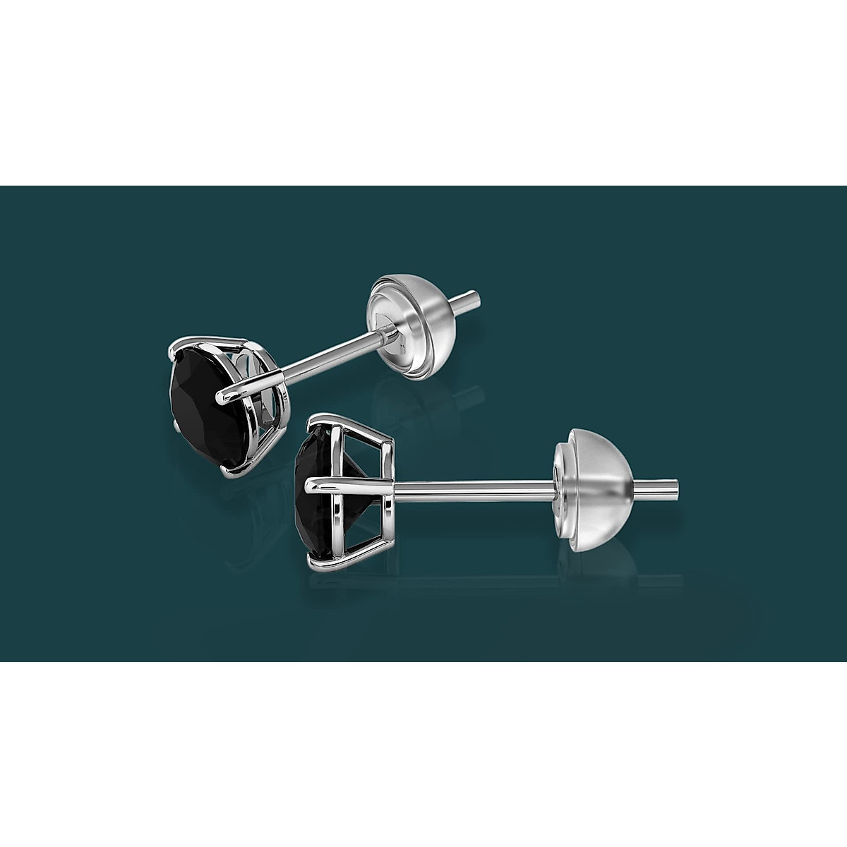 ALEVIRA Black Cubic Zirconia Stud Earrings - 1.0 TCW Round Cut Stone in 14K White Gold - Faux Black Diamond Stud CZ