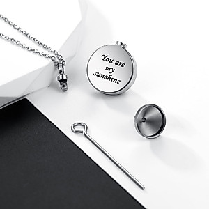 Bolelis Cremation Jewelry Urn Necklace for Ashes - 925 Sterling Silver Sun God Apollo Keepsake Opal Pendant,Round You are My Sunshine Waterproof Memorial Pendant with Filling Kit,Chain 18"+2" Inch