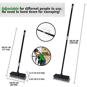 LandHope Hard Bristle Deck Broom Adjustable Long Handled Scrub Brush Heavy Duty Concrete Push Broom Outdoor Brush Garage Broom Wood Large Floor Scrubber 30-49 inch Balcony Broom