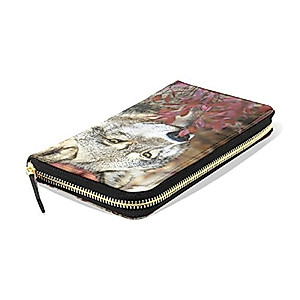 Womens Wolf Pattern Long Wallet & Purse Case Card Holder