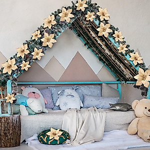 WILLBOND 24 Pieces 3 Size Christmas Glitter Poinsettia Flowers Wedding Faux Flowers Christmas Decoration Ornaments for Tree Outdoor(3.2/4/6 Inches,Champagne)