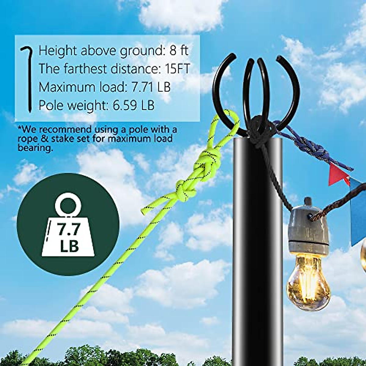 OGoeesy String Light Poles 9.3FT Poles for Outdoor String Lights Spiral Anchor Patio Lighting Stand, 28Φ Metal Posts for String Light, Light Poles for Yard Wedding Parties Home Decor (2 Set)