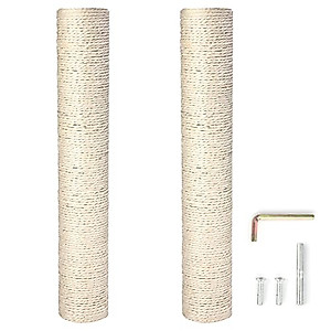 PowerKing Natural Sisal Replacement Scratching Post, 15.7'' 2 Pieces M8 Cat Scratch Post Refill Pole Parts for Refurbishment, Include Screws (White)