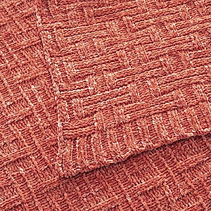 Revdomfly Chenille Cable Knit Blanket Fluffy Knitted Throw Blanket, Cozy Plush Lightweight Woven Blanket for Couch Bed Sofa,Coral