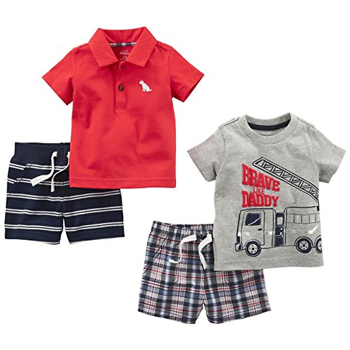 Simple Joys by Carter's Baby Boys' 4-Piece Playwear Set, Red/Blue, Plaid/Firetruck/Stripe, 24 Months