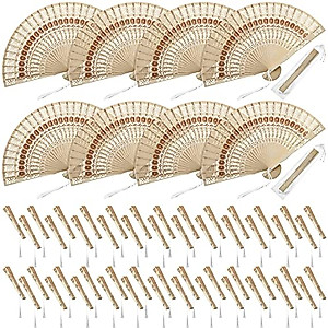 50 Pieces Folding Fans Sandalwood Fans Favors with Tassels and Present Bags Sunflower Pattern Wooden Folding Fan Openwork Hand Held Folding Fans for Wedding Favors Birthday Party Supplies