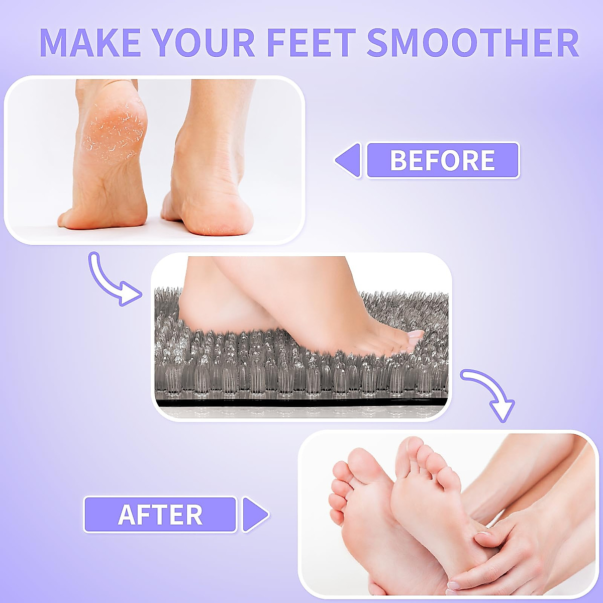 Yolife Shower Foot Scrubber Mat, Anti-Slip Bath Mat with Scrub Bristles, Soft Shower Foot Massager with Strong Suction Cups for Soothe Achy Feet, 25.6" x 13.4"