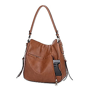 Concealed Carry Hobo Bag Crossbody Purse Shoulder Bag Hand Bag Wallet Studded Faux Leather Women Tote Bag (Brown)
