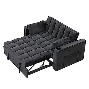 4 in 1 Convertible Pull Out Sleeper Sofa Bed,Adjustable Loveseat Armchair Single Couch Chair with Cup Holder,USB Port,Side Pocket&Pillows for Living Room Apartment Small Space Furniture Set