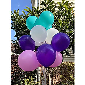 60 pcs 12 Dark Violet Purple Teal Pink White Inch Latex Balloons Decorations, Birthday Wedding Baby Shower Party Balloons Decorations(Dark Violet Purple Cyan Pink White)